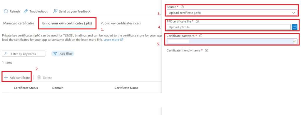From Cloudflare make a pfx certificate and upload to Azure Server